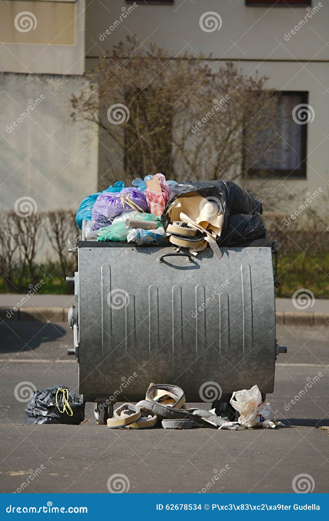 Garbage Containers Full, Overflowing Stock Photo - Image of household ...