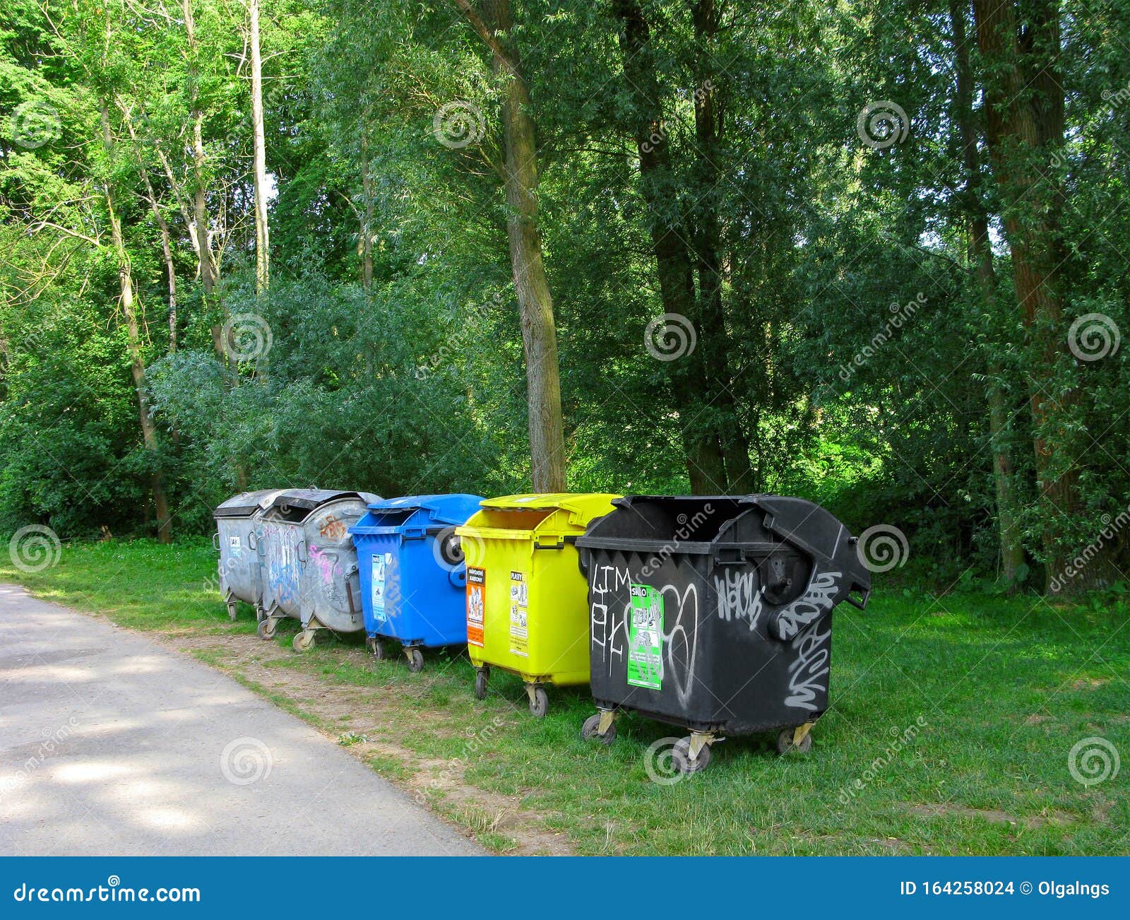 Garbage Containers in a Green Area Editorial Stock Image - Image of ...