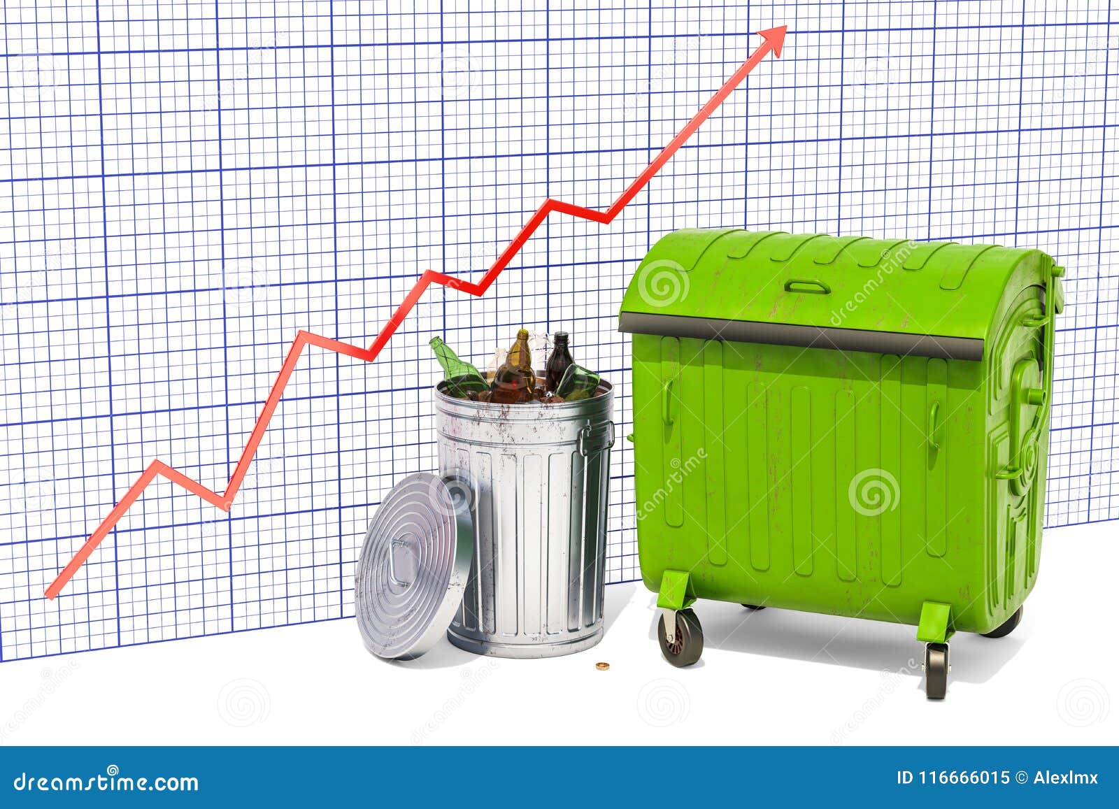 Garbage Containers With Growing Chart. 3D Rendering Royalty-Free Stock ...