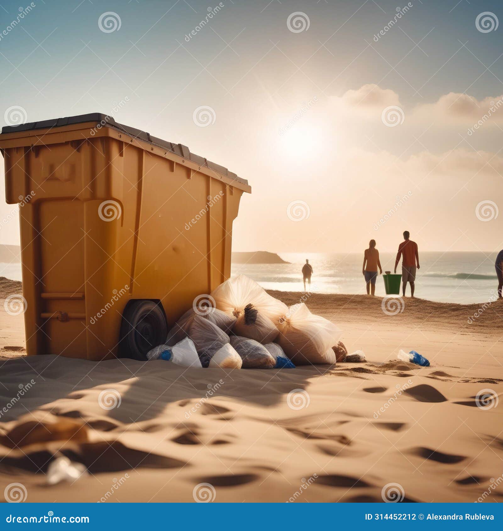 Garbage Containers Installed on Beach. Trash Cans, Bins Stock ...