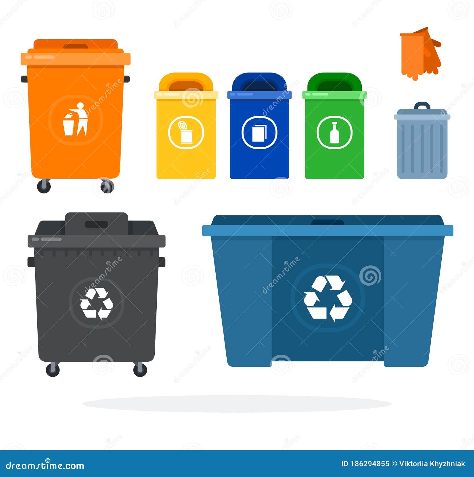 Set of Garbage Containers for Recycling, Different Shapes, Sizes ...