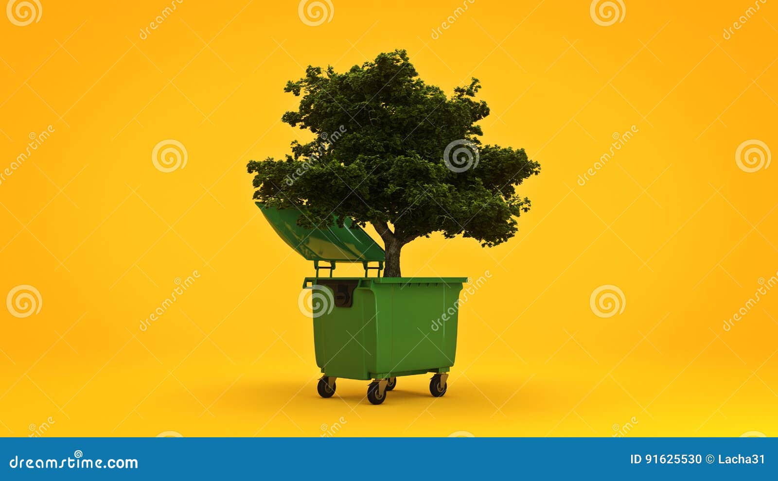 Garbage Containers with Tree Stock Illustration - Illustration of open ...