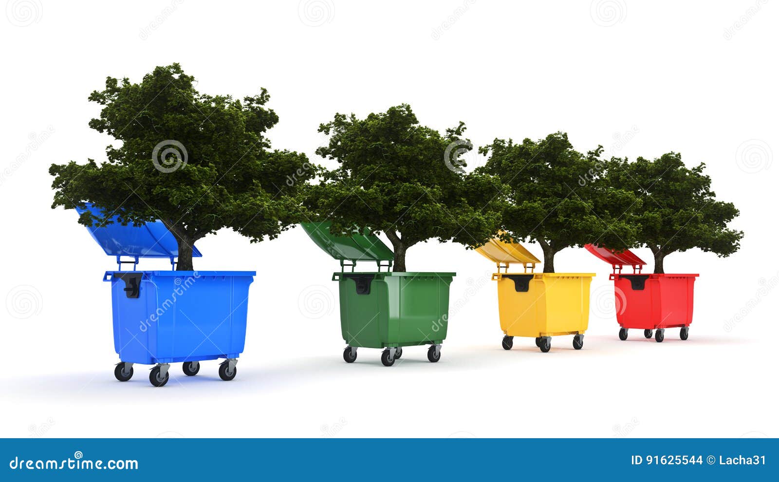 Garbage Containers with Tree Stock Illustration - Illustration of open ...