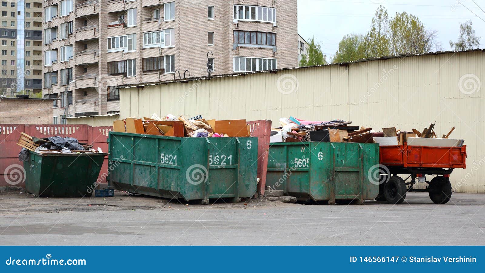 Garbage Containers with Waste in the Yard Editorial Photography - Image ...