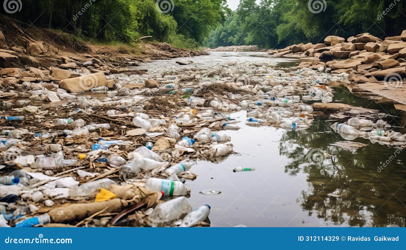 Garbage Covering the Riverbed Stock Illustration - Illustration of ...