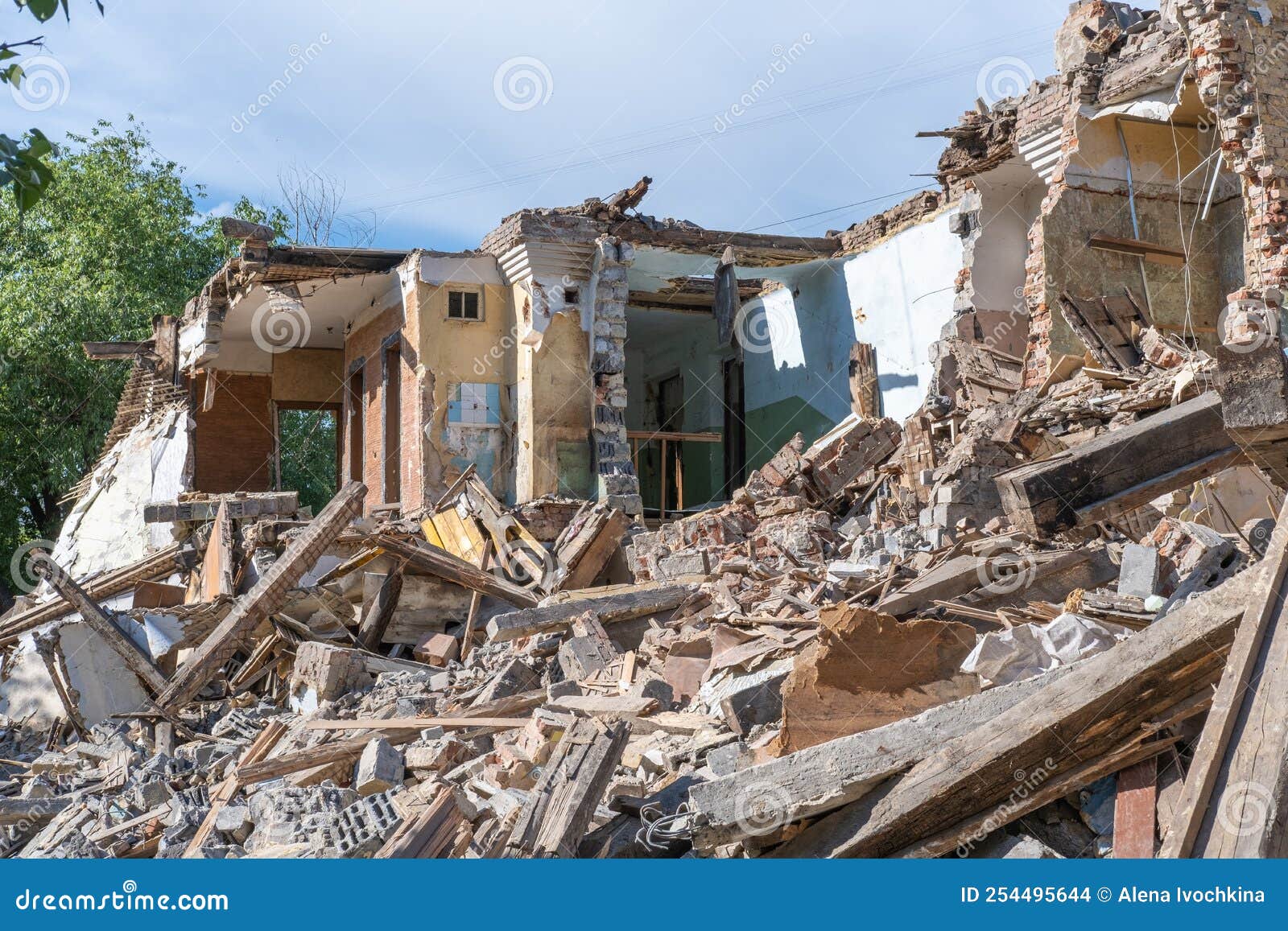Garbage after the Demolition of the Building. Broken Walls, Windows ...