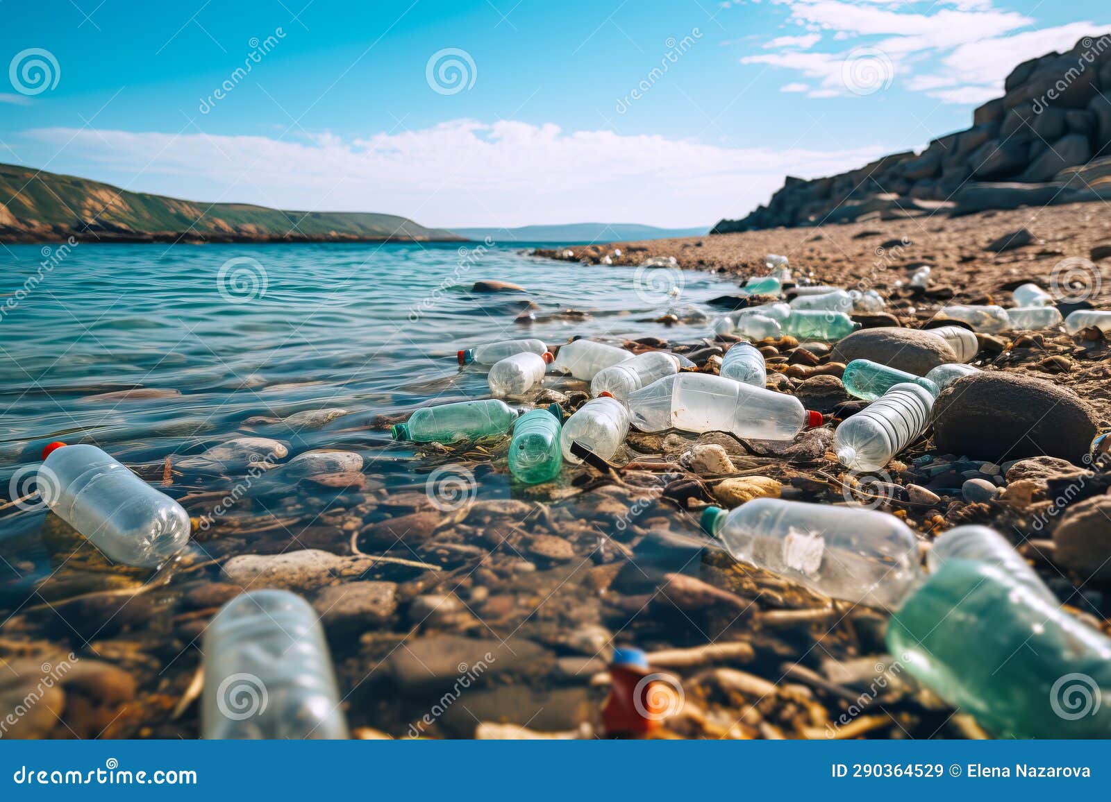 Garbage from Dirty Plastic Bottles on Ocean Shore. Environmental ...