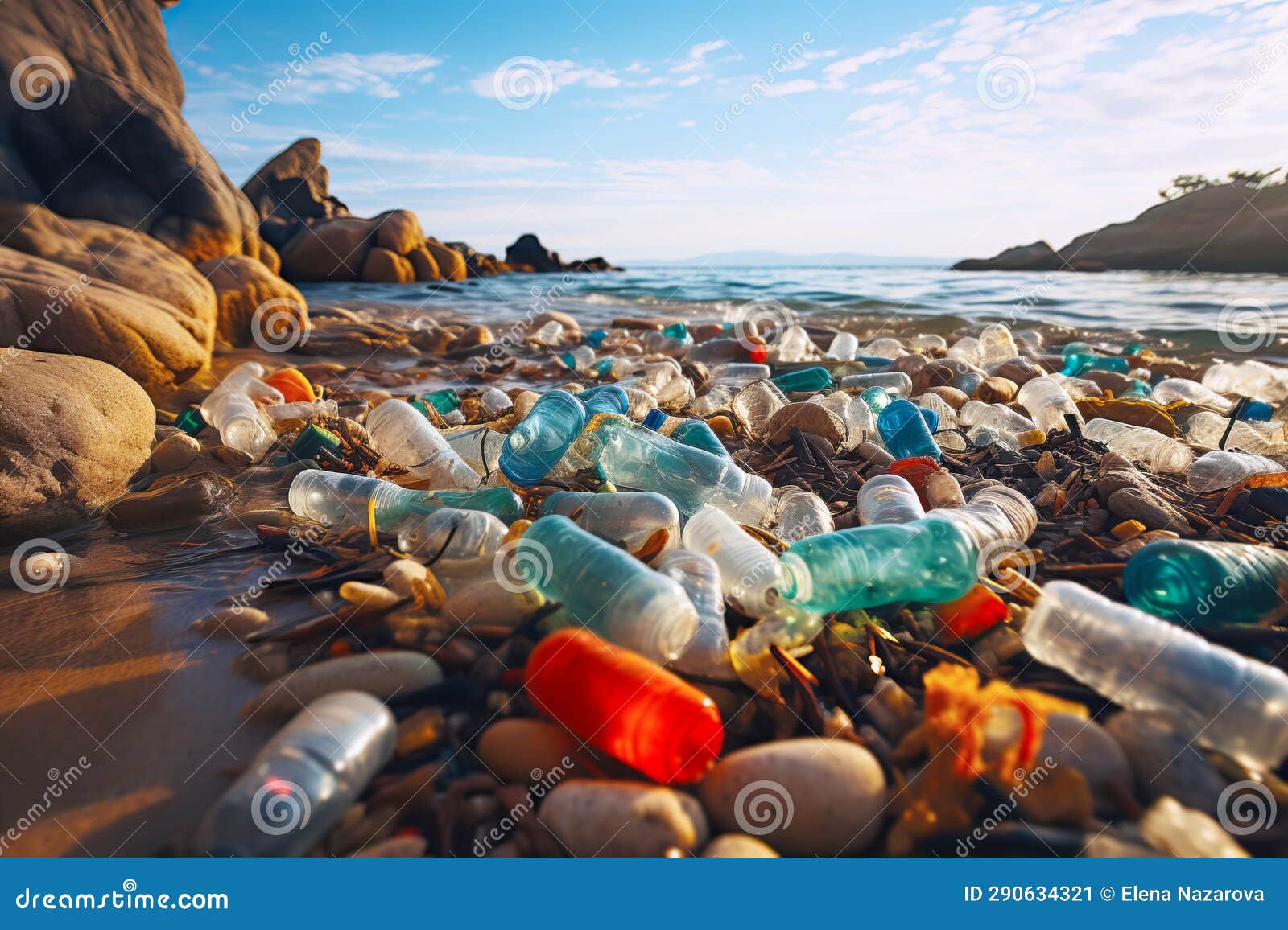 Garbage from Dirty Plastic Bottles on Ocean Shore. Environmental ...