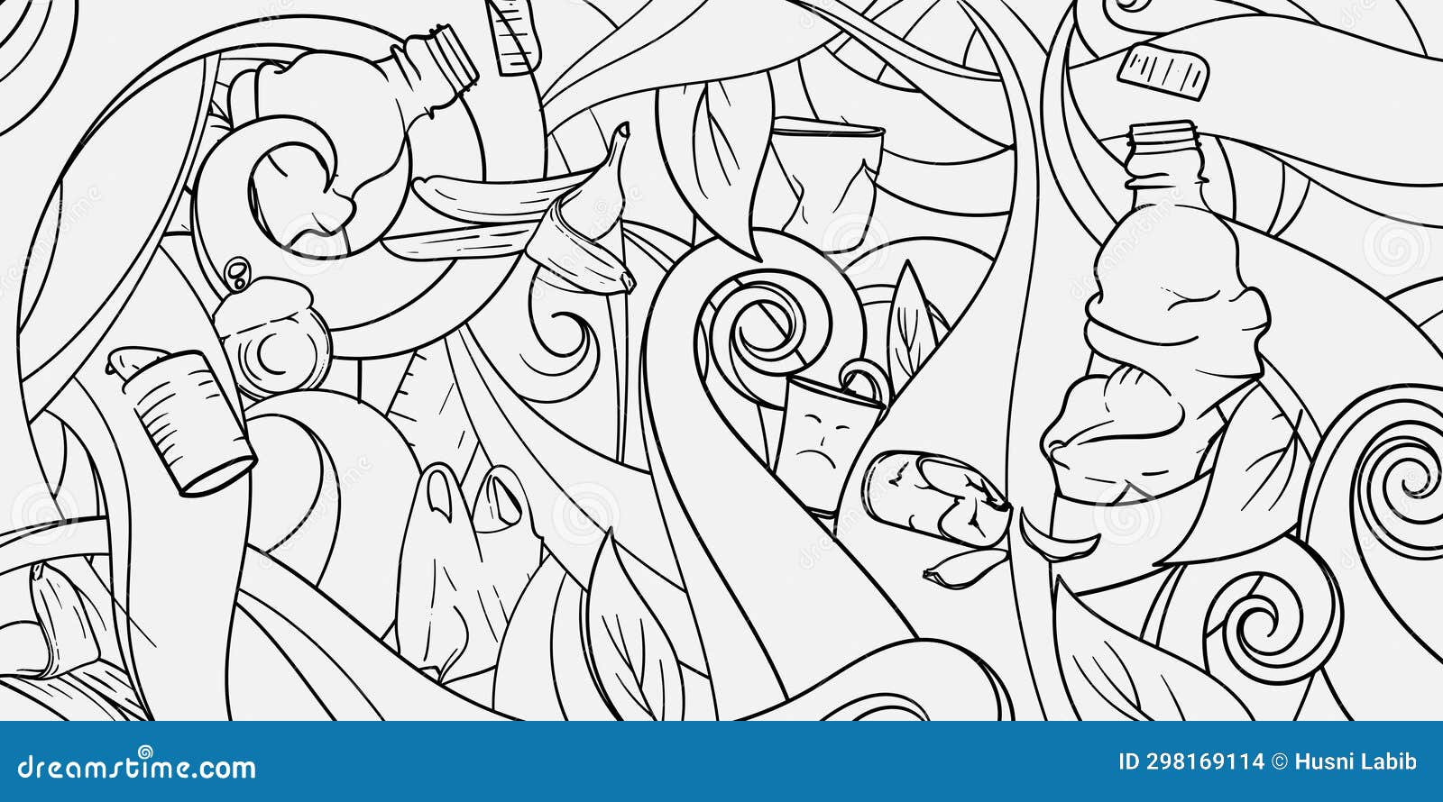 Garbage Set. Doodle Recycling Waste Plastic Rubber, Fase Mask Cardboard ...