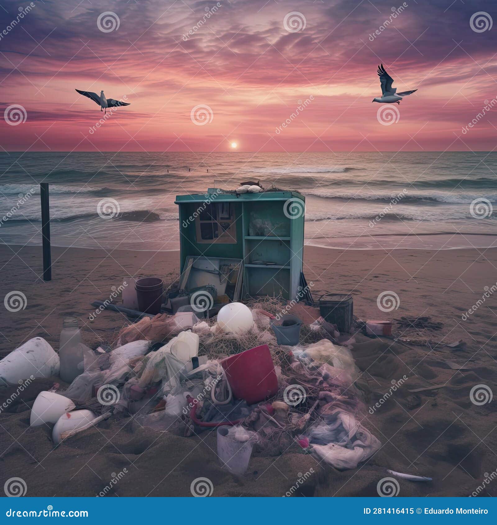 Garbage Dump on the Beach at Sunset - the Concept of Environmental ...