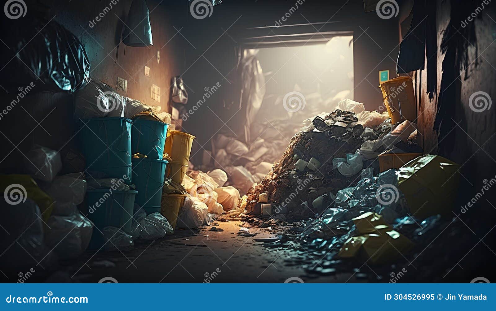 Garbage Dump in Dark Room, 3d Rendering. Computer Digital Drawing Stock ...