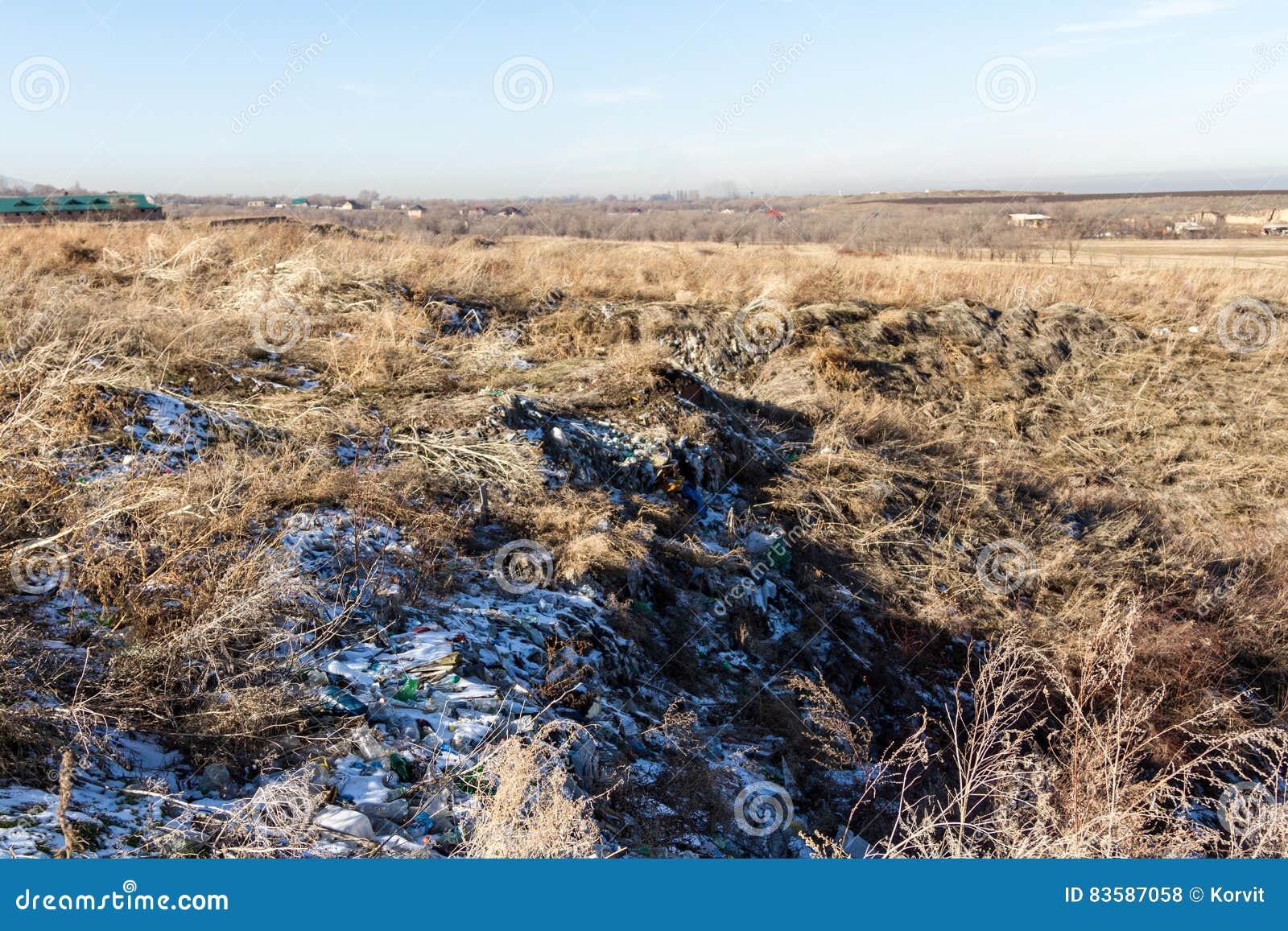 Garbage dump in the field stock photo. Image of plastic - 83587058