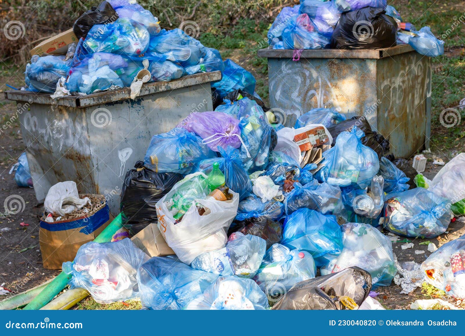 Recycling Bin Overflowing With Plastic Waste In A Green Environment ...