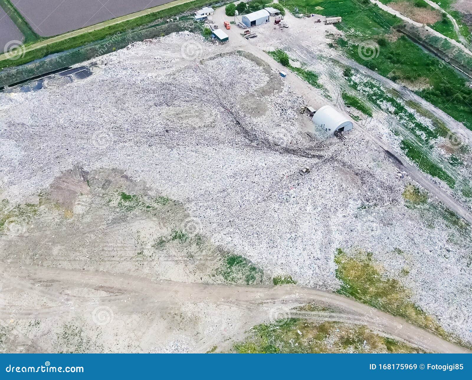 Dump with Heaps of Garbage and Treatment Facilities. Landfill of ...