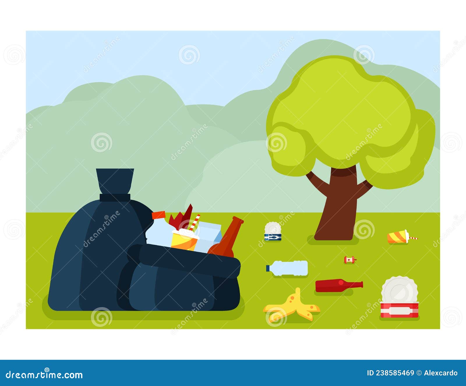 Garbage Dump in Park Illustration. Environmental Pollution with ...