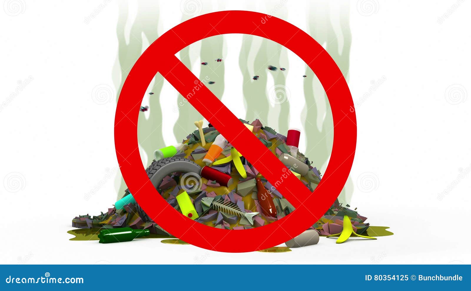Garbage Dump in Prohibited Sign, 3d Illustration Stock Illustration ...