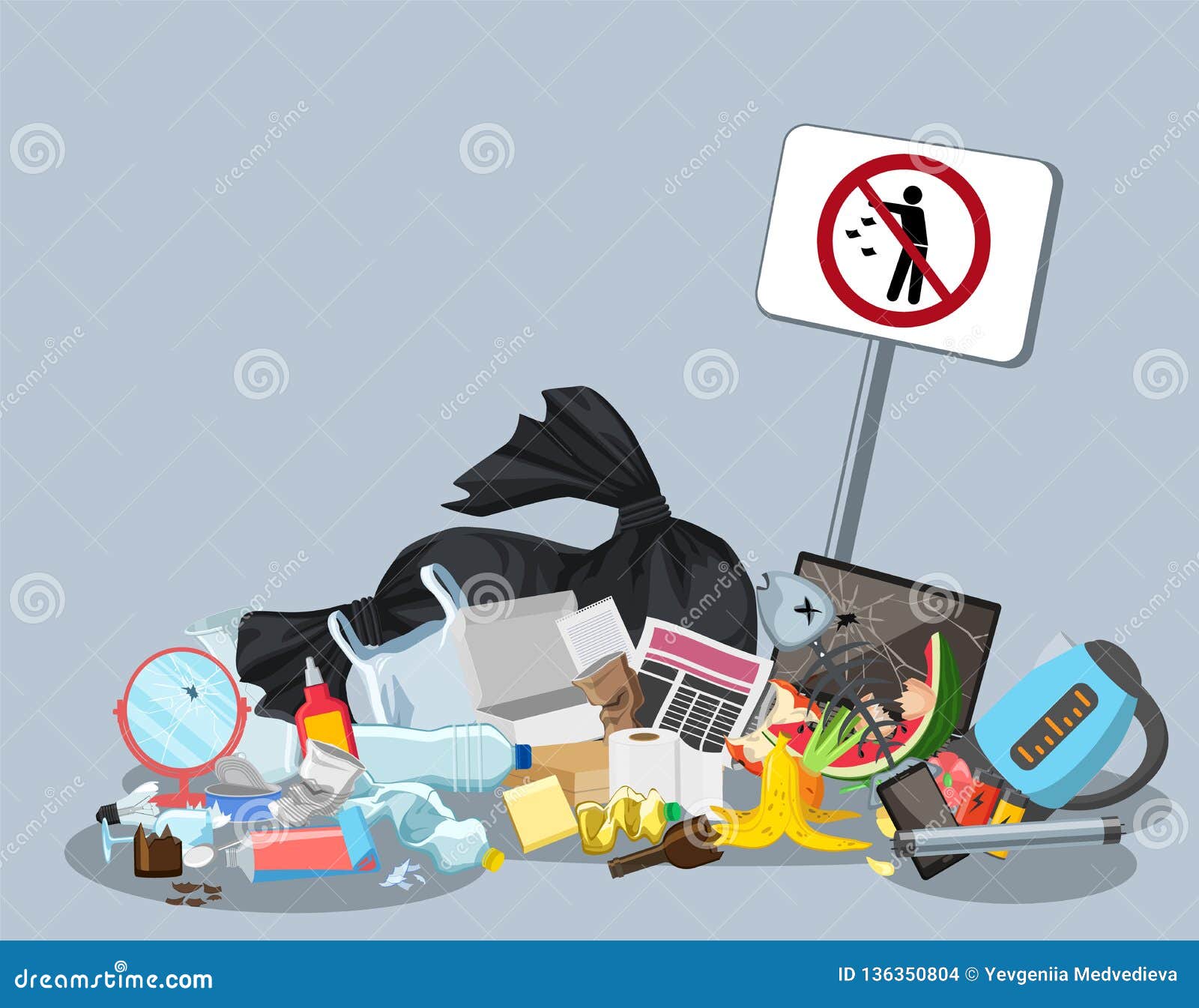 Garbage Dump with Rubbish Bin for Recycling. Different Types of Waste ...