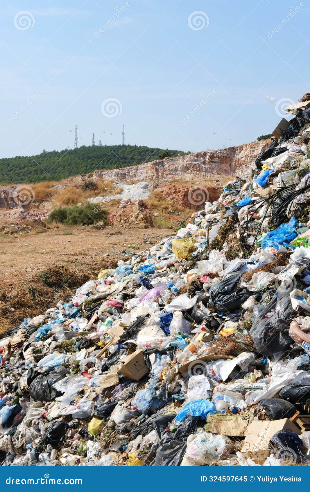 Garbage Dump Site with Green Trees and Antennas Distant Stock Image ... Garbage Dump Site with Green Trees and Antennas Distant Stock Image ...