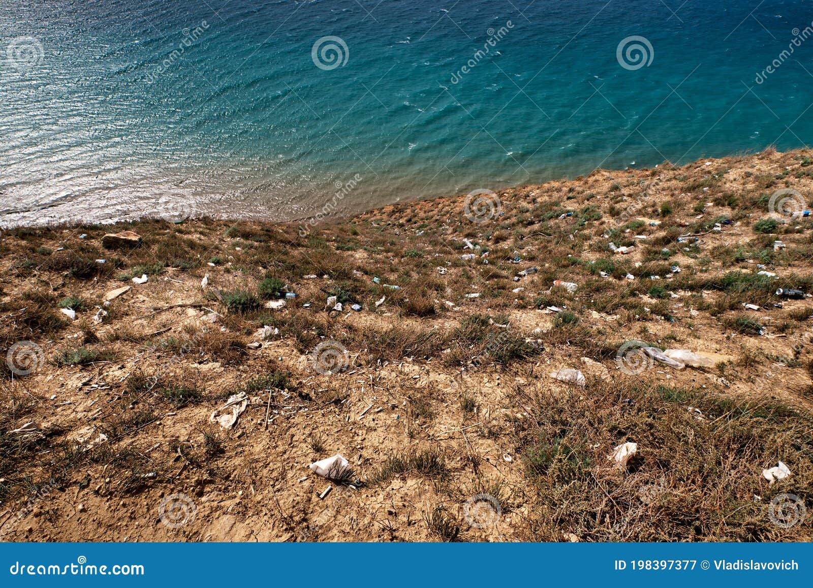 Garbage Dumped on the Seashore on the Dried Grass. Pollution of the ...