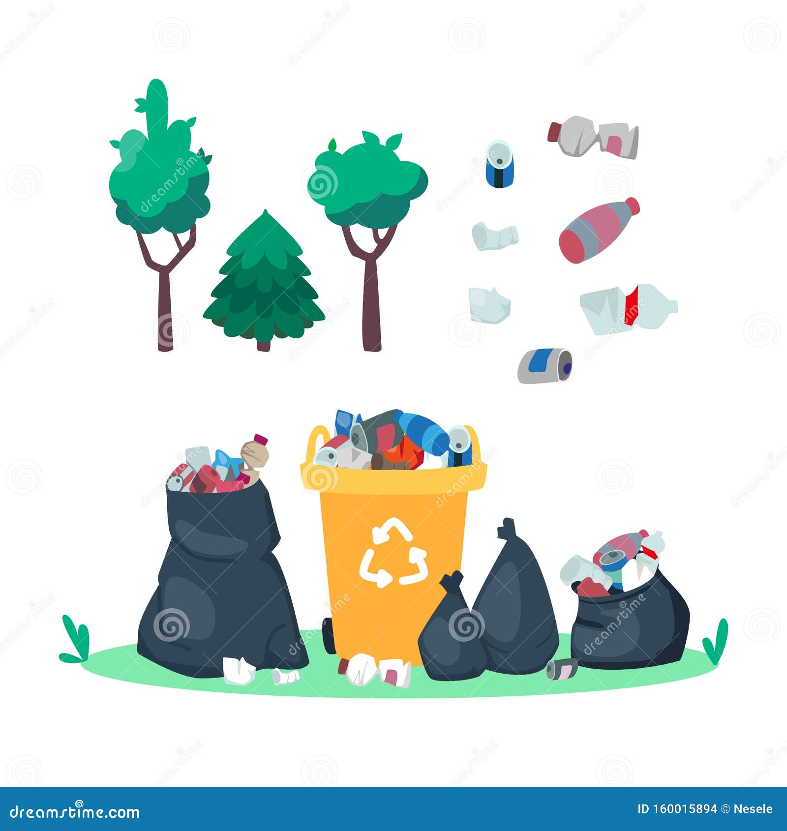 Garbage in the Dumpster. Trash Can and Bags. Rubbish in the Forest ...