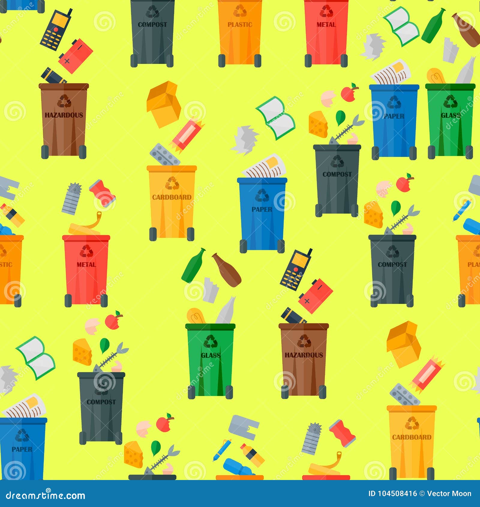 Recycling Garbage Waste Sorting Processing Seamless Pattern Background ...