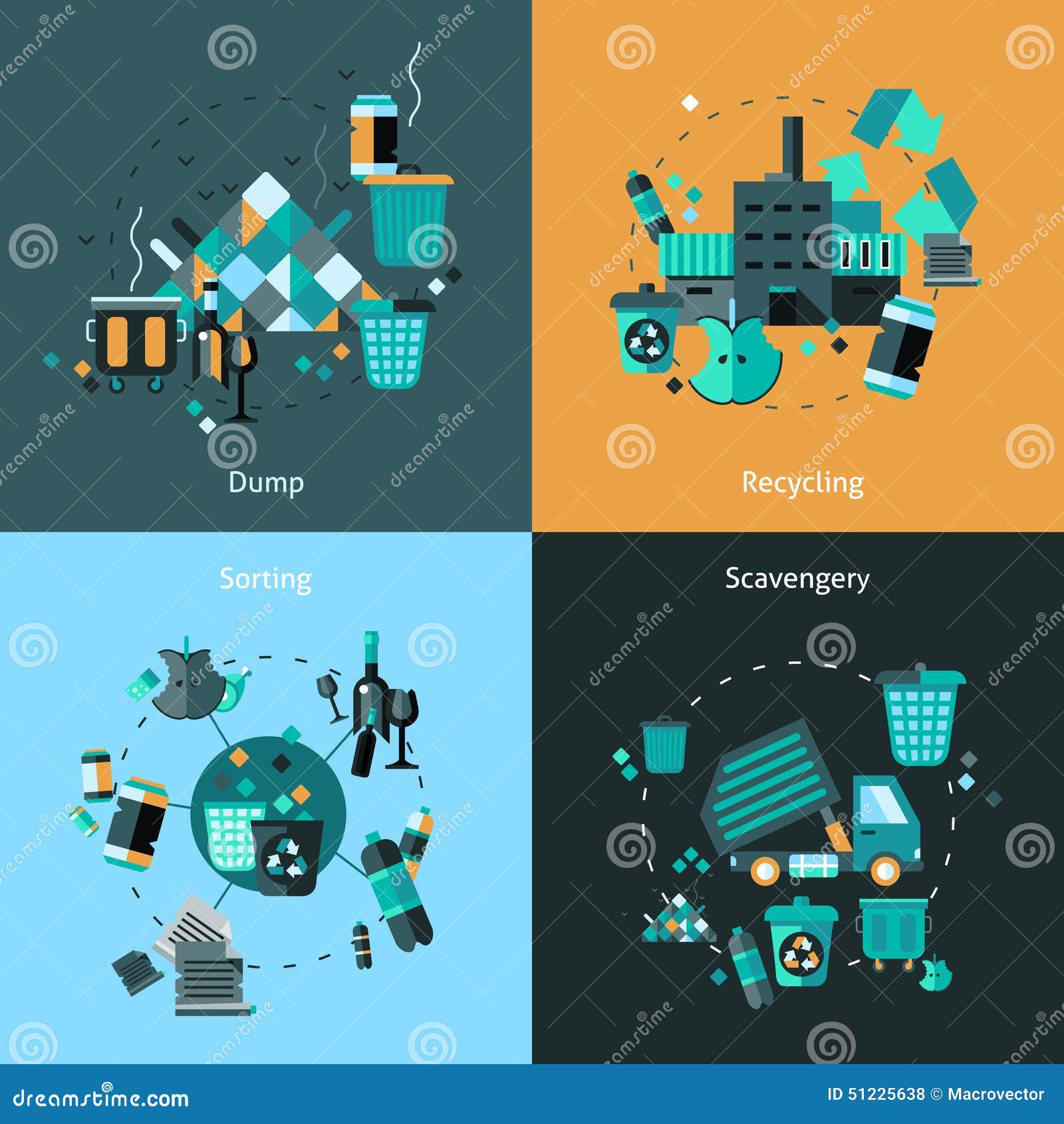 Garbage Flat Set stock vector. Illustration of internet - 51225638