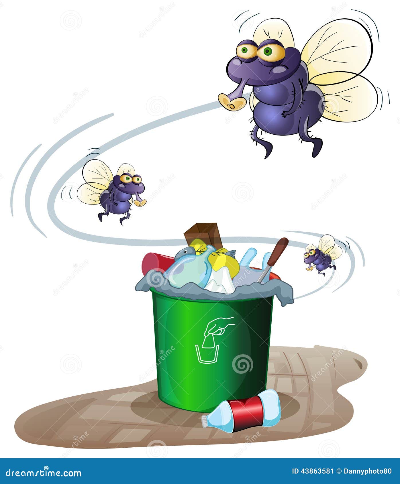 Garbage and flies stock vector. Illustration of drawing - 43863581