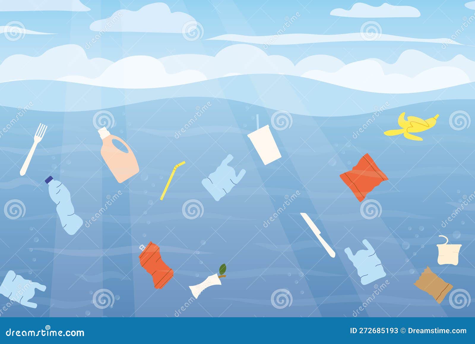 Garbage Floating in Polluted Ocean, Save Environment, Oceans Concept ...