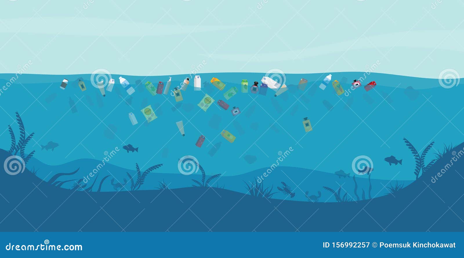Garbage Floating In The Water, Male Volunteers Scavenge From The Sea Or ...