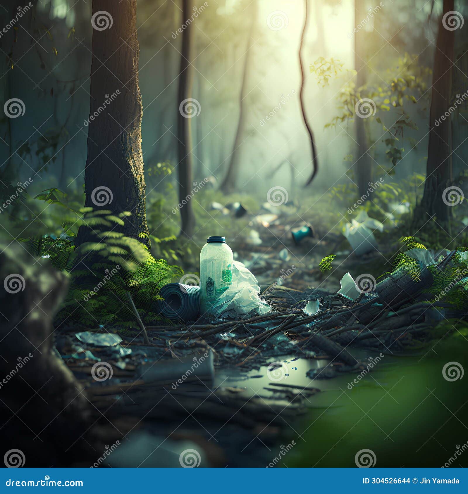 Garbage in the Forest. Pollution of the Environment Concept Stock ...