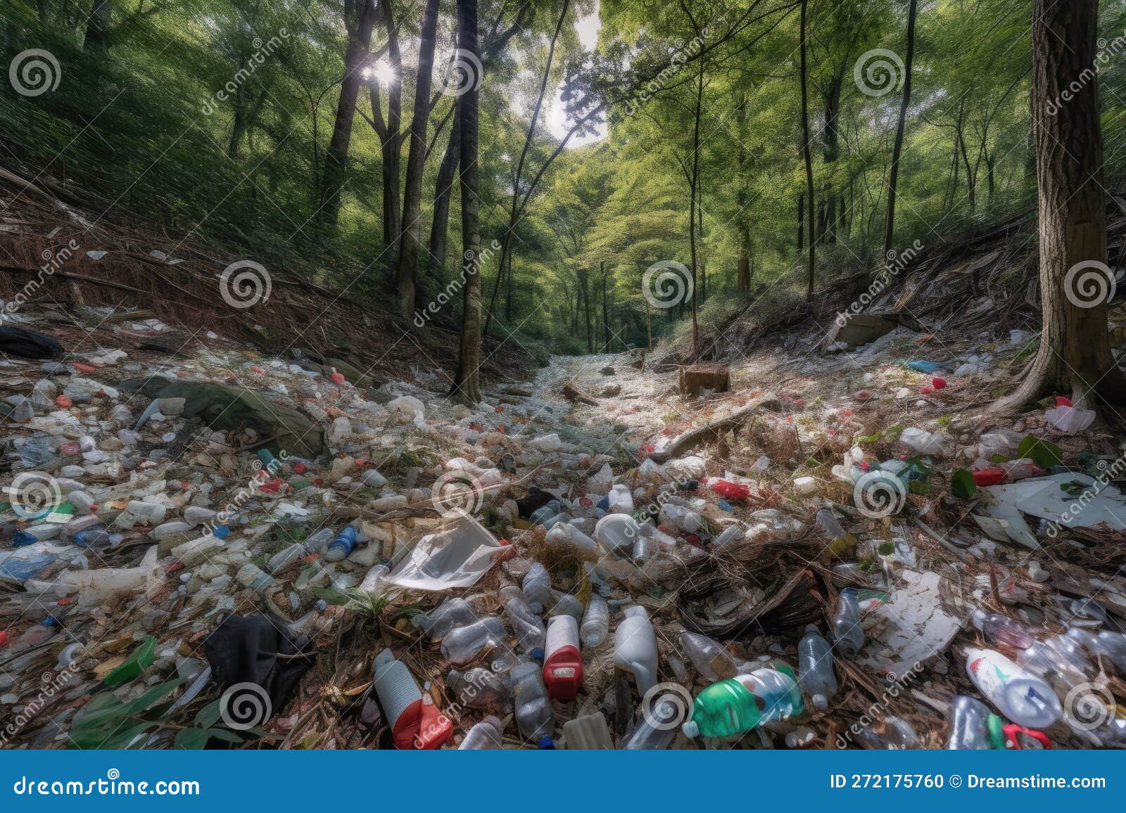 Garbage in the Forest. Pollution of the Forest by Plastic. Generative ...