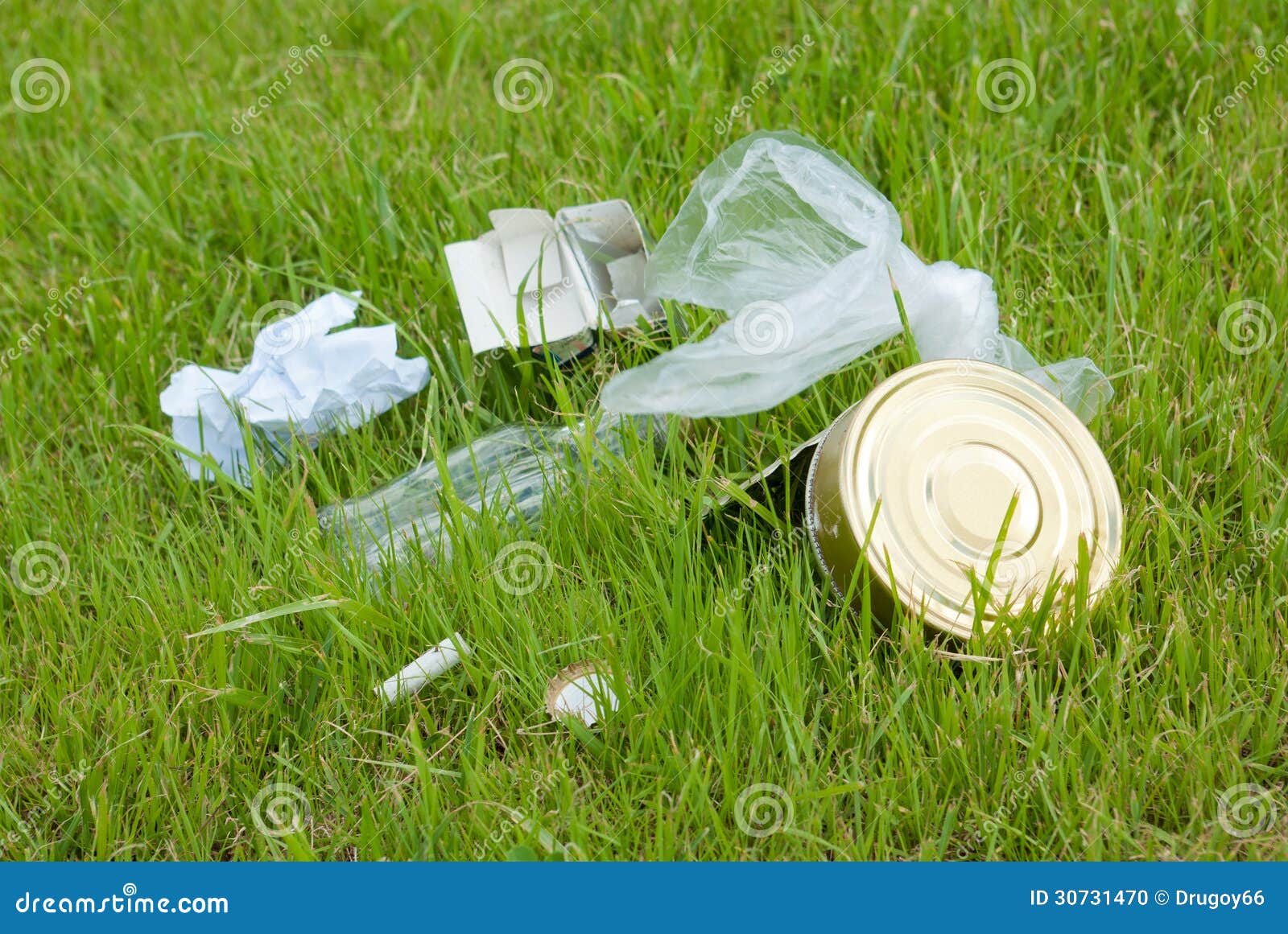 Garbage on the green lawn stock photo. Image of park - 30731470