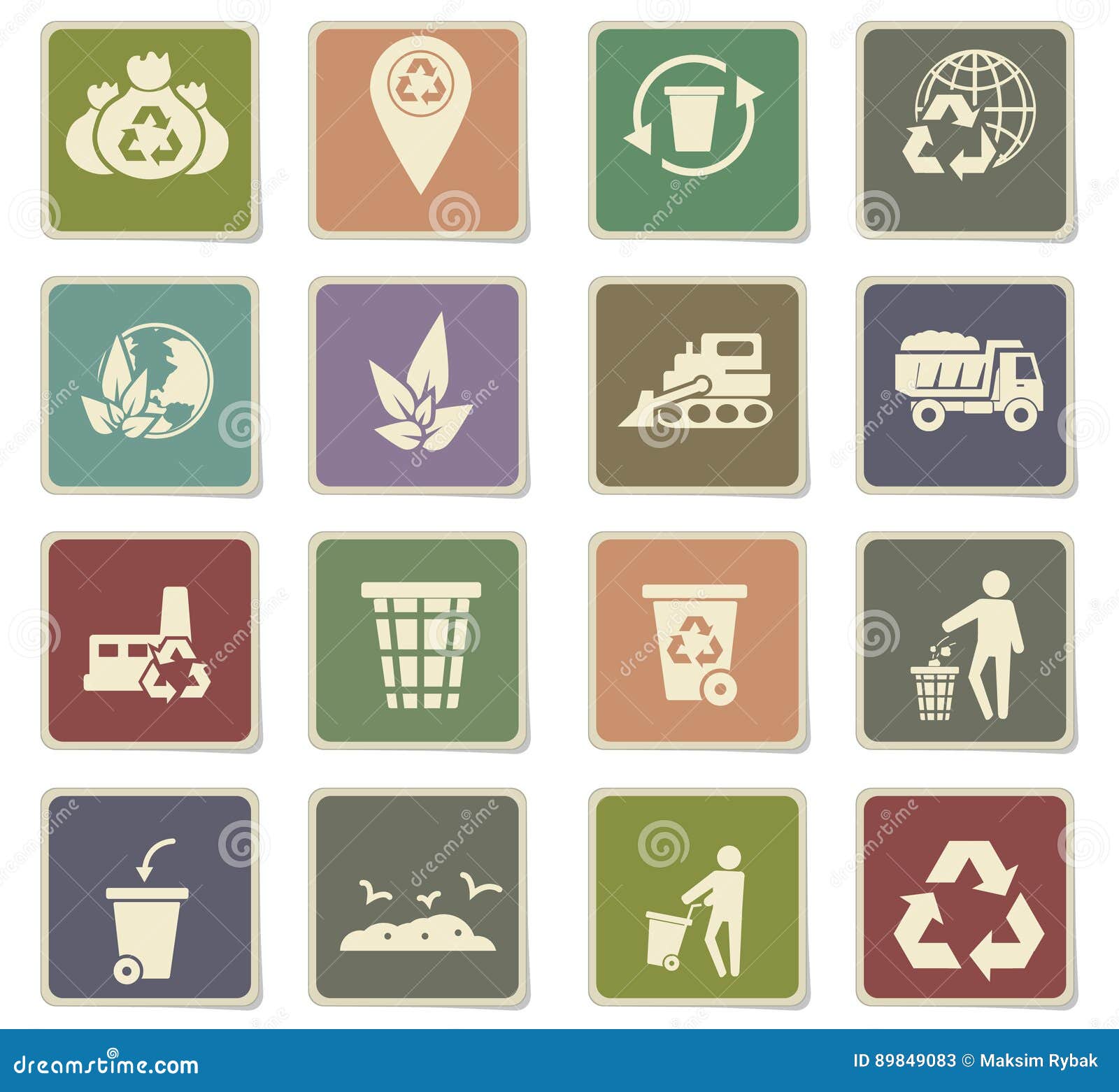 Garbage icon set stock illustration. Illustration of dump - 89849083