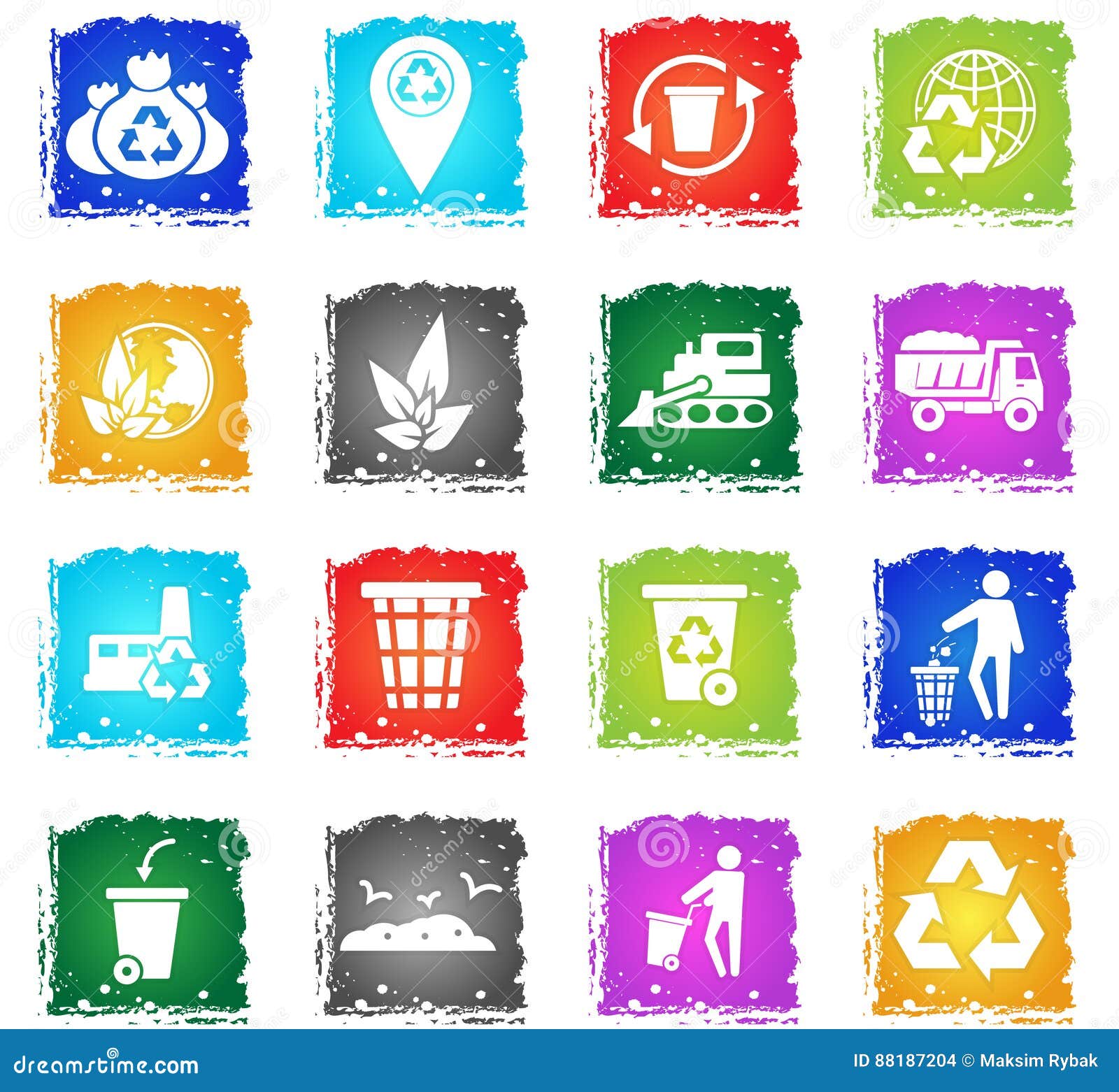Garbage icon set stock vector. Illustration of dump, bulldozer - 88187204