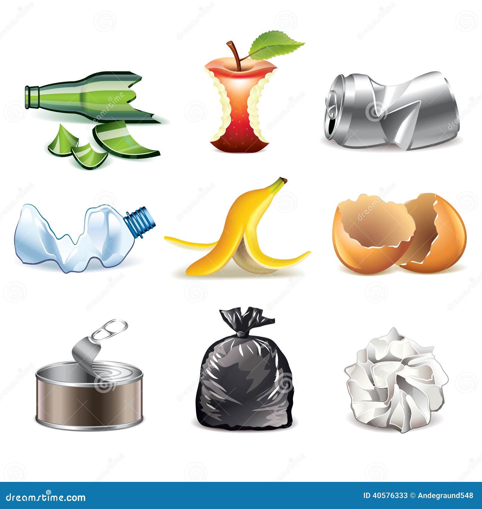 Garbage Icons Detailed Vector Set Stock Vector - Illustration of ...
