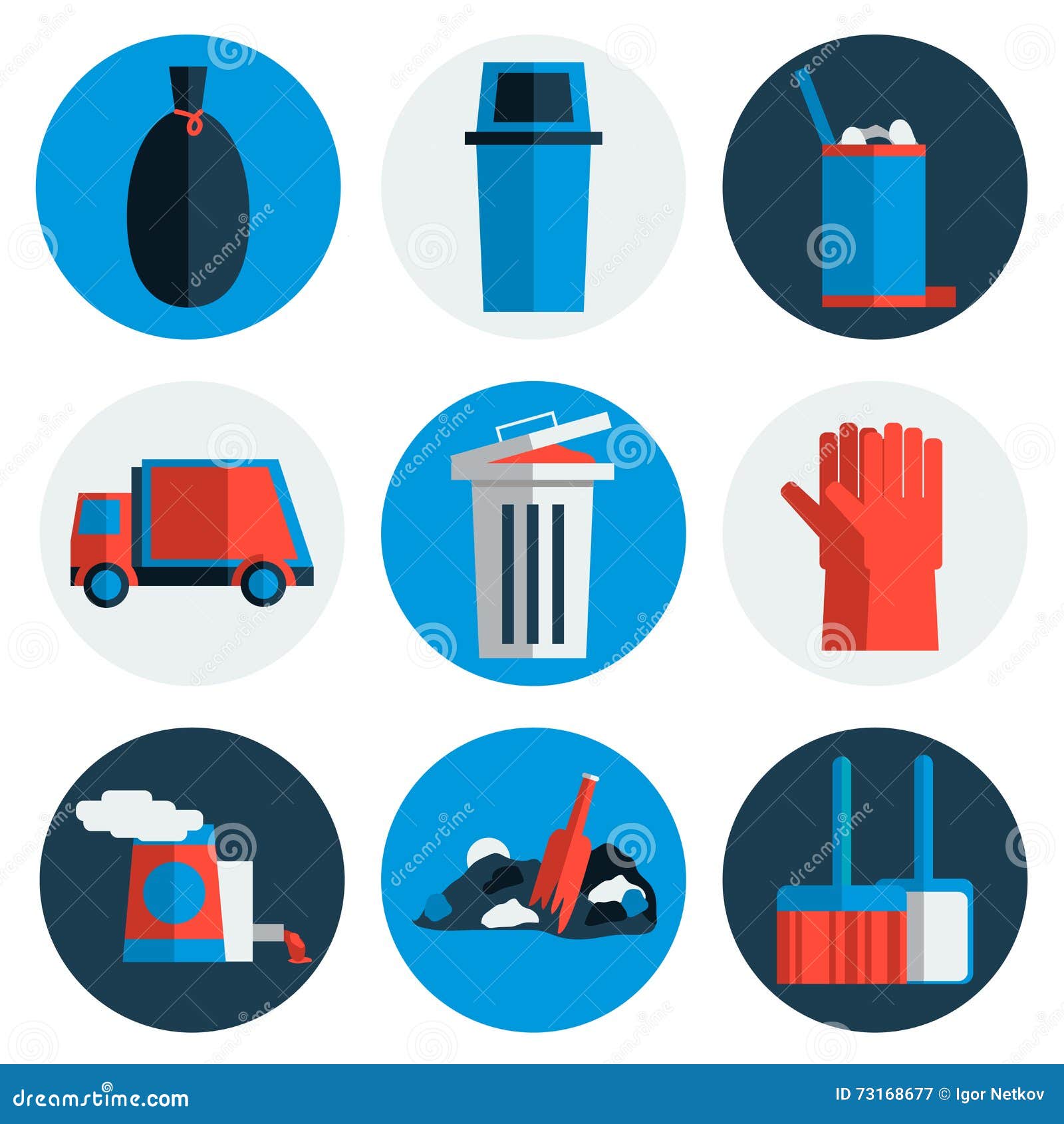 Garbage icons flat set stock vector. Illustration of elements - 73168677
