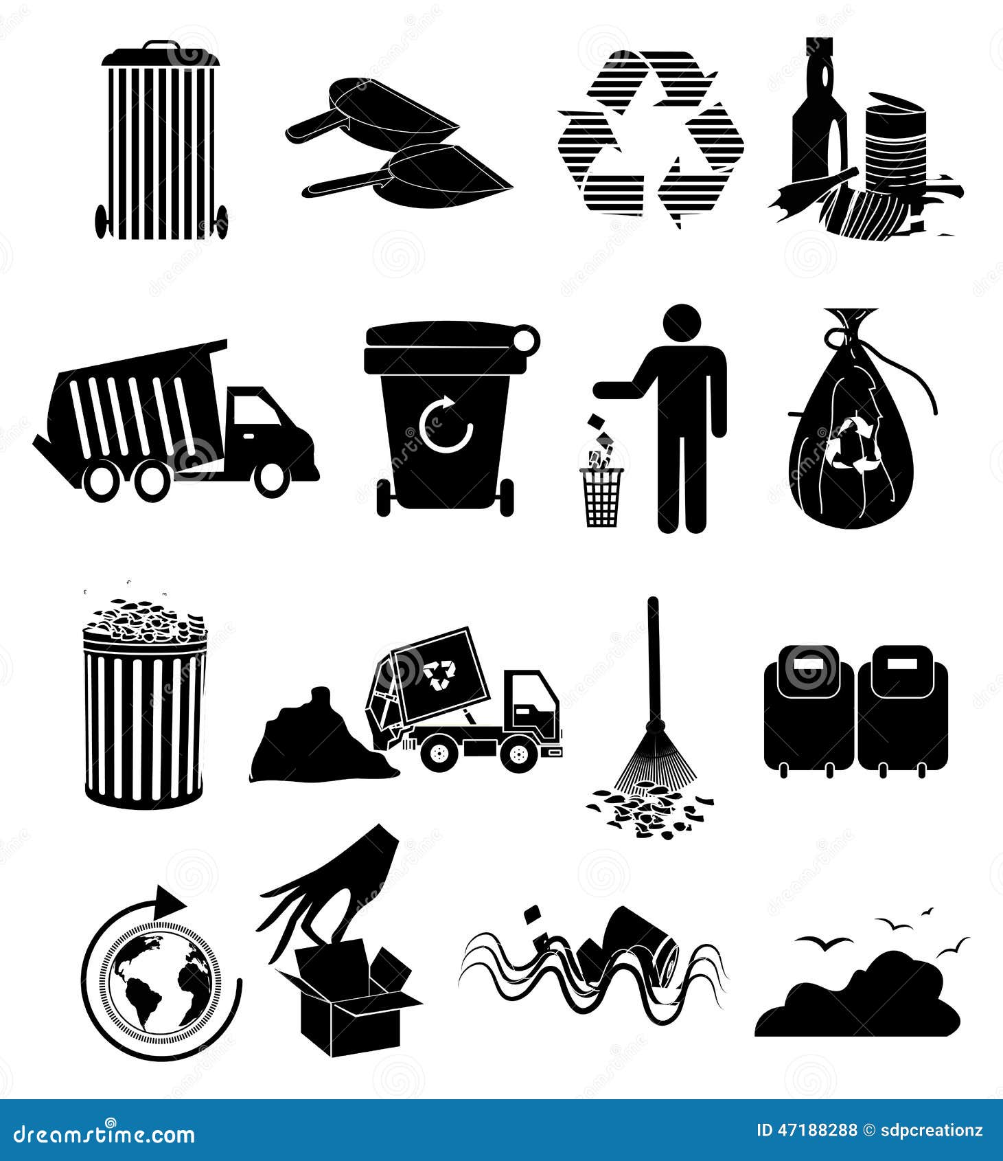 Garbage Icons Set On White Background. Vector | CartoonDealer.com #90817379