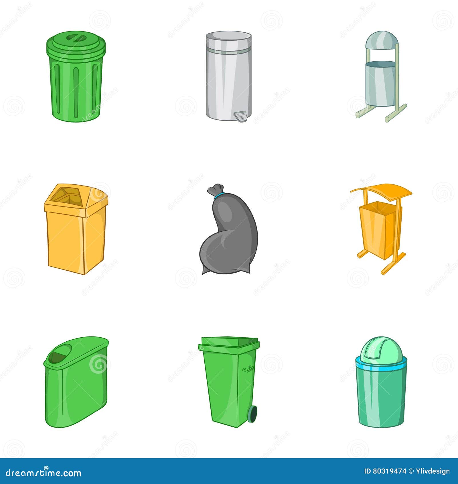 Garbage Icons Set, Cartoon Style Stock Vector - Illustration of dust ...