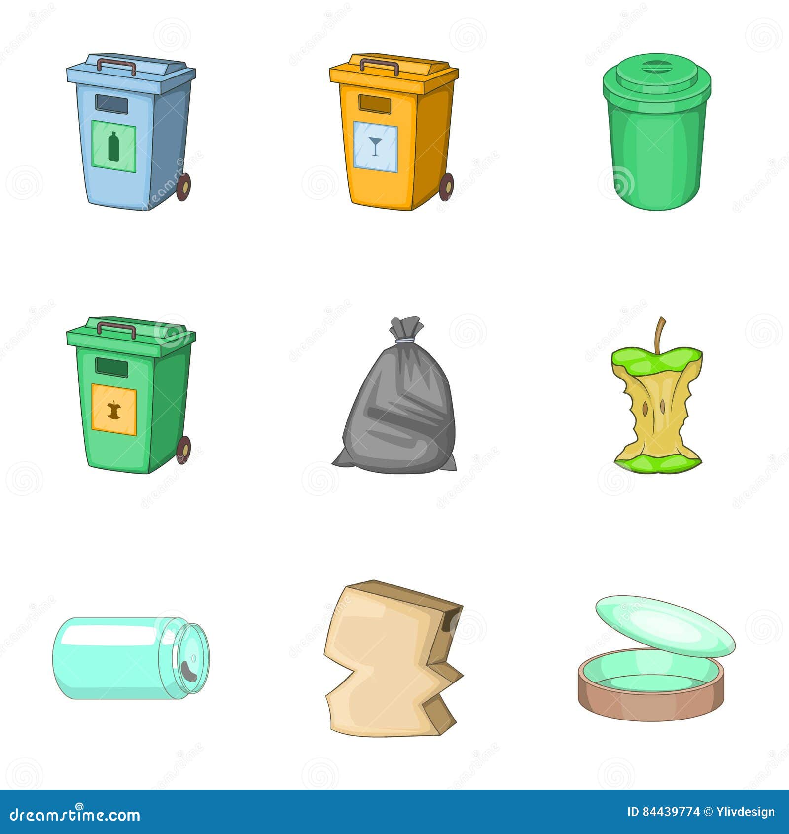 Garbage Icons Set Cartoon Style Stock Vector Illustration Of Phone