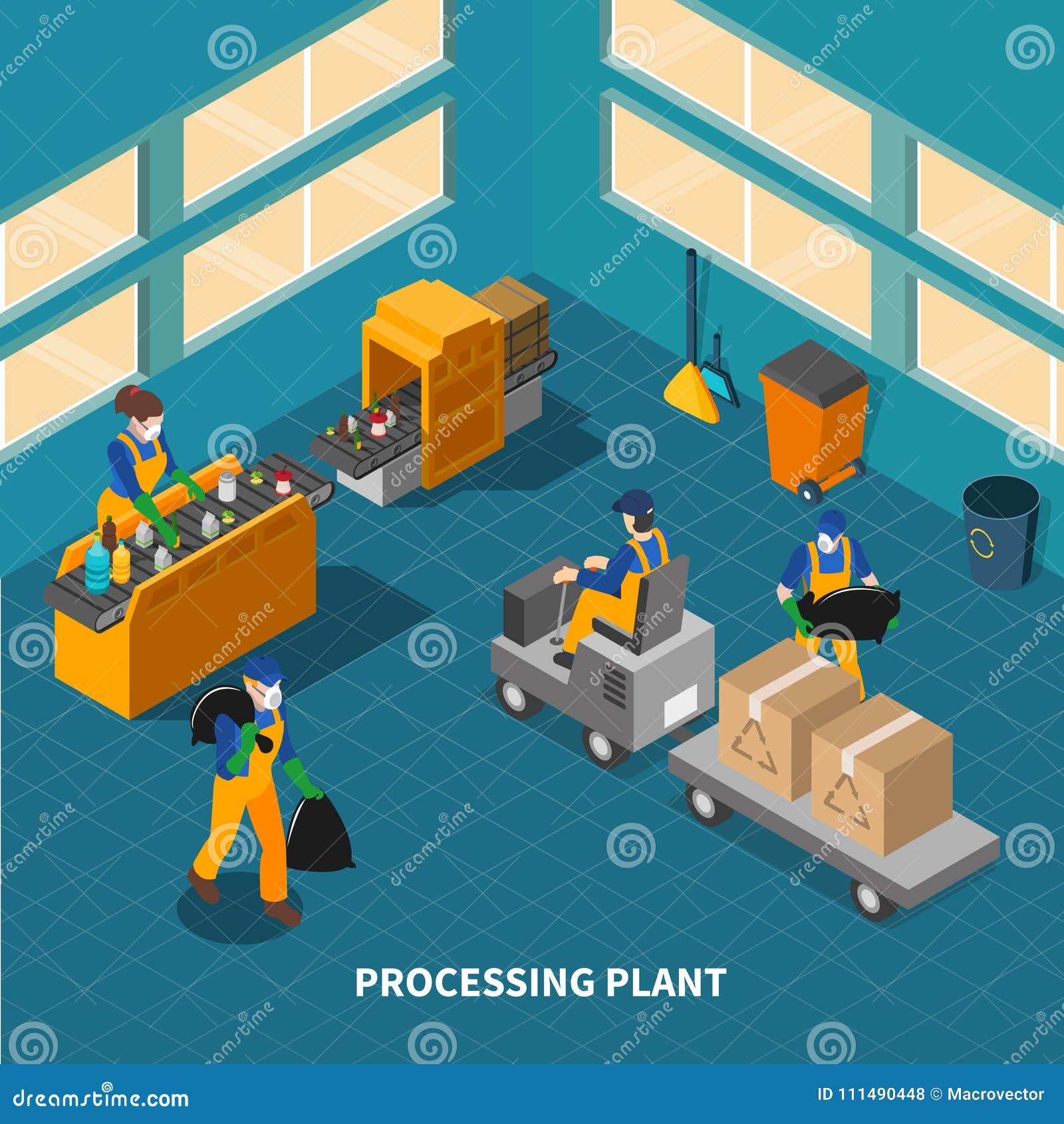 Waste Recycling Factory Composition Stock Vector - Illustration of ...