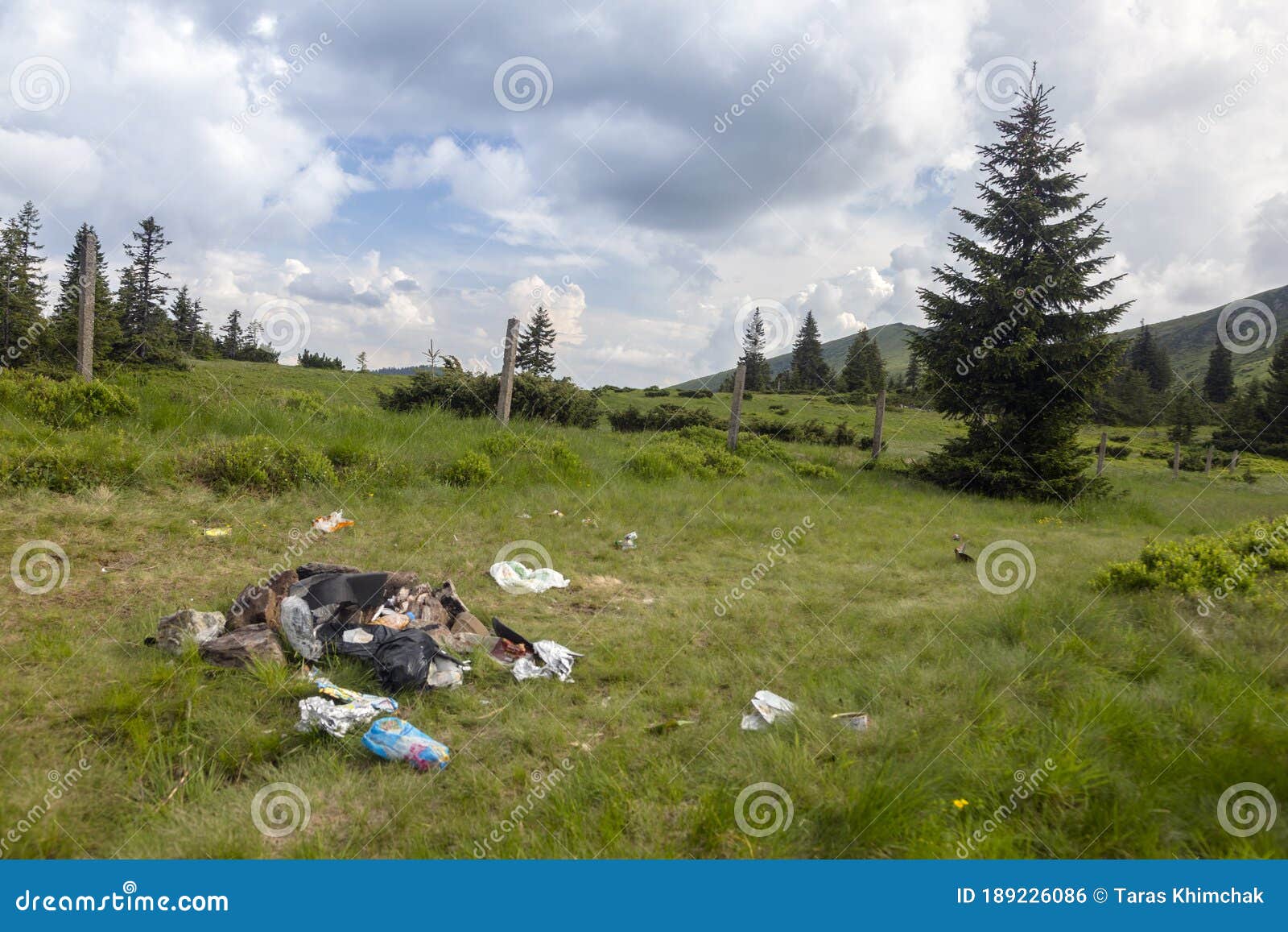 Garbage Left on a Mountain Trail. Stop Pollution in the Mountains Stock ...