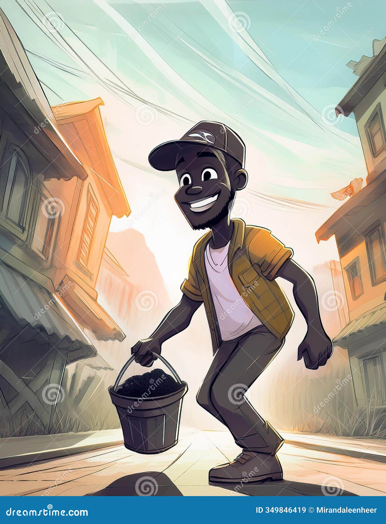 Garbage Man Working Cartoon Stock Illustration - Illustration of street ...