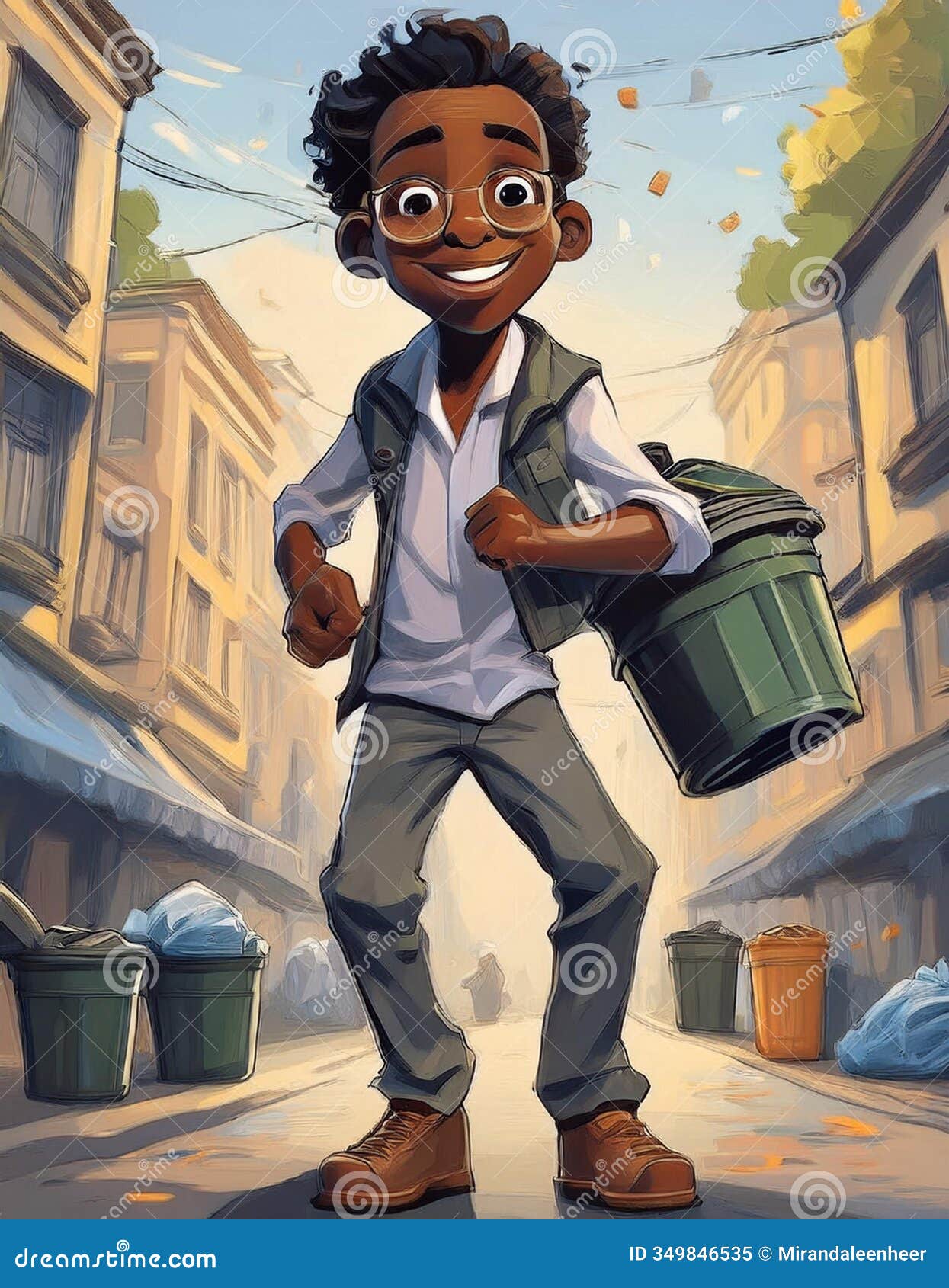 Garbage Man Working Cartoon Stock Illustration - Illustration of card ...