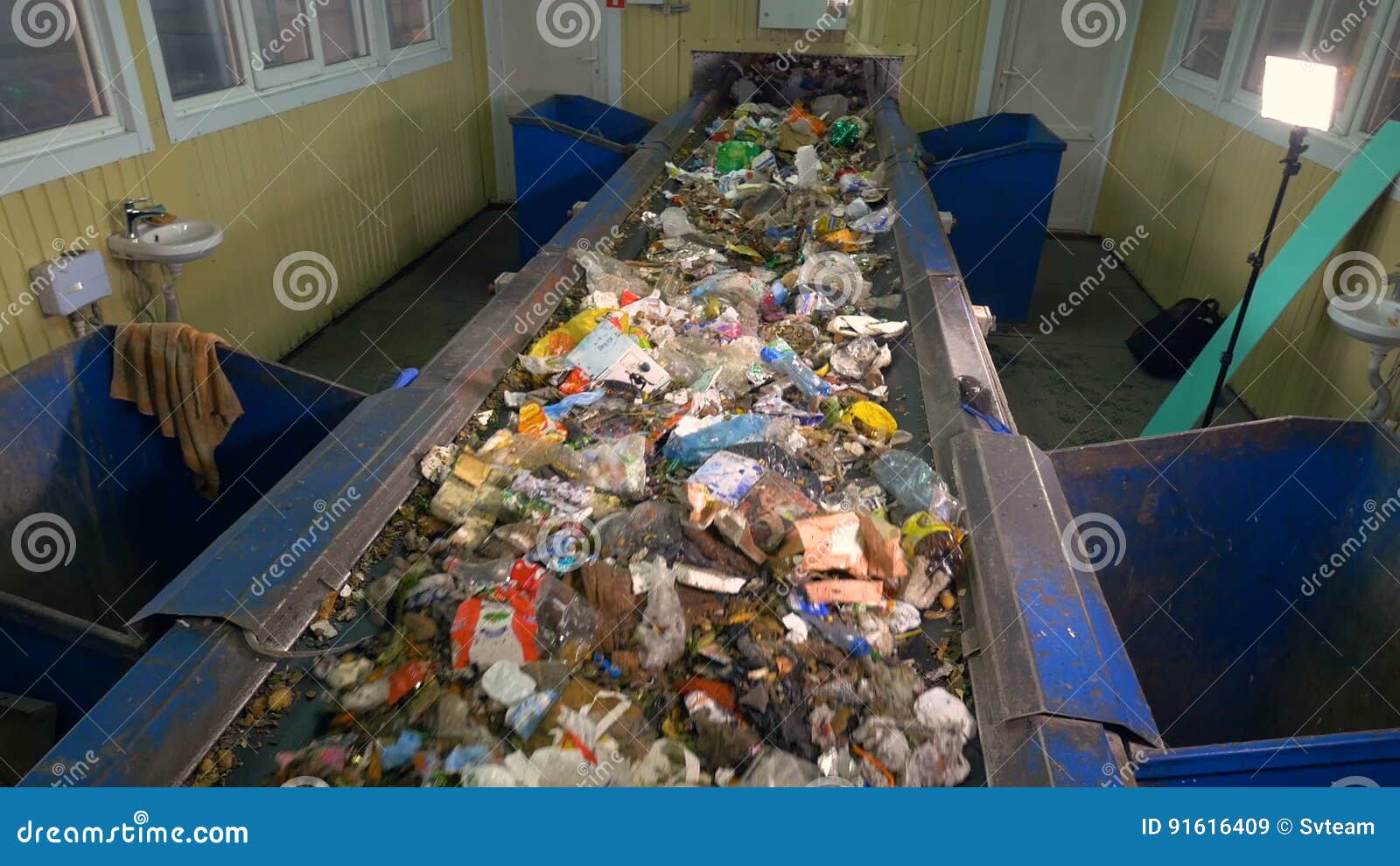 Garbage Moving on the Plant`s Conveyor Belt. 4K. Stock Video - Video of ...