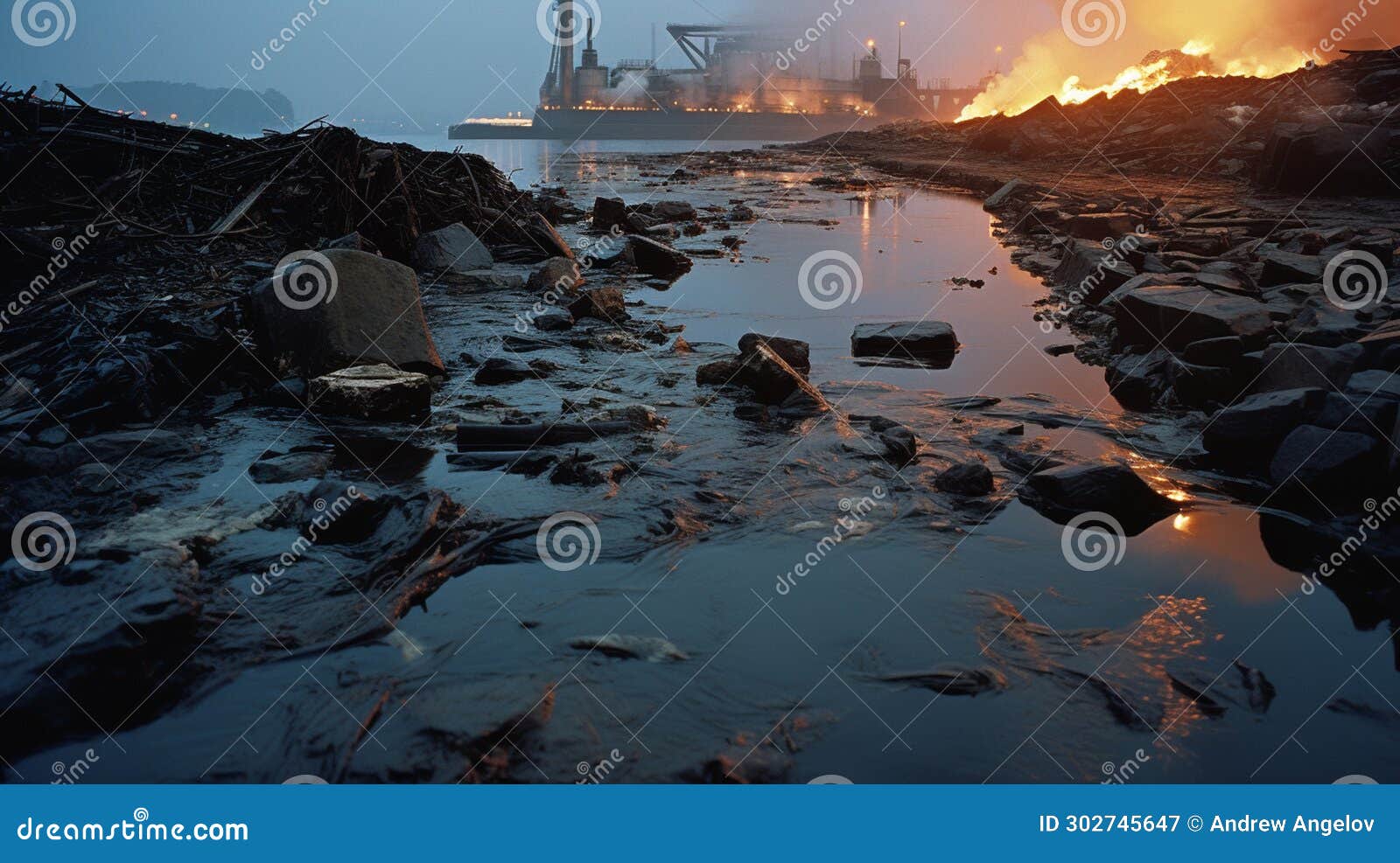 Garbage in the Mud and Puddles on the Dirt Road. Environmental ...