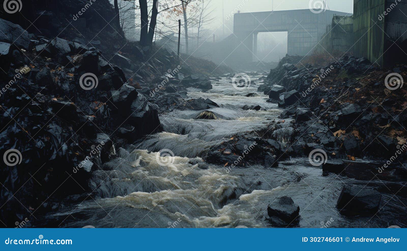 Garbage in the Mud and Puddles on the Dirt Road. Environmental ...
