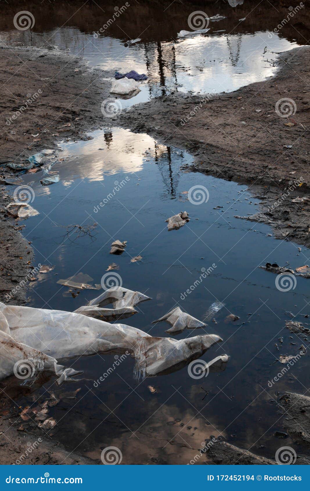 Garbage in the Mud on the Dirt Road Stock Photo - Image of polyethylene ...