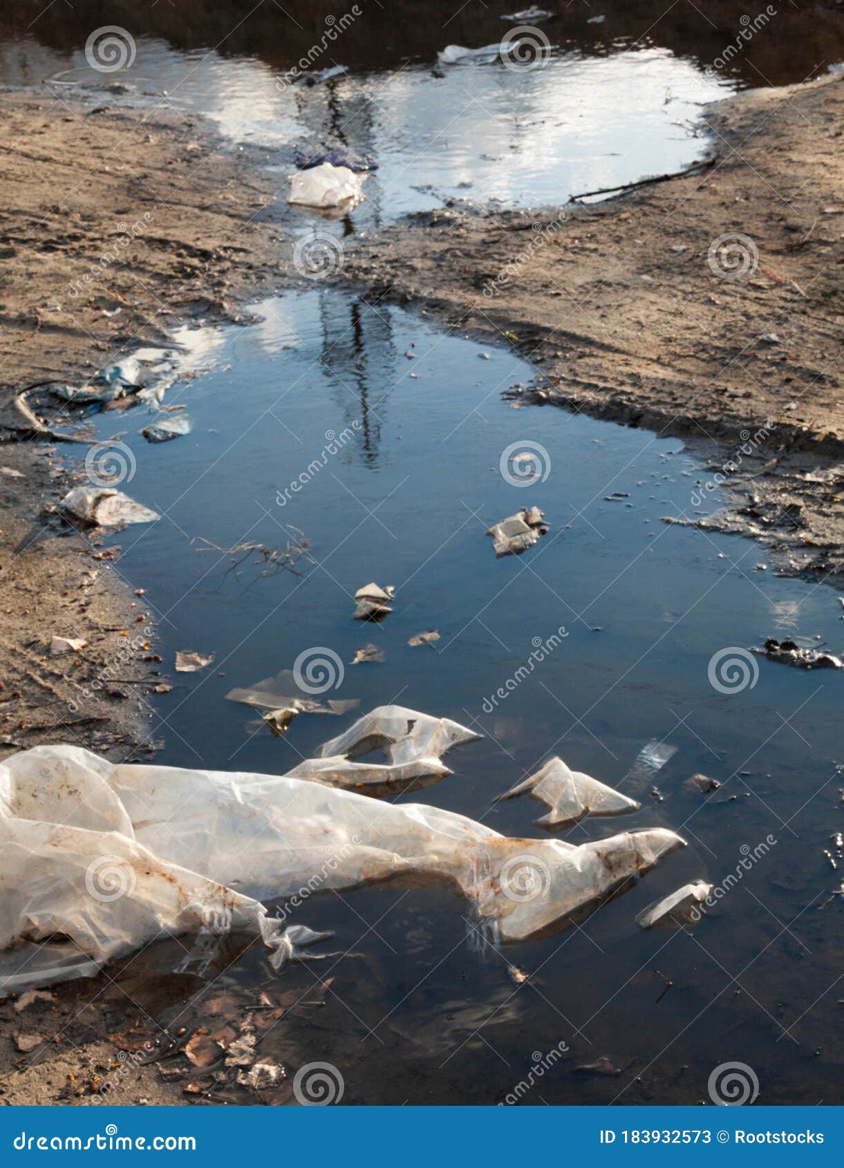 Garbage in the Mud on the Dirt Road Stock Image - Image of polyethylene ...
