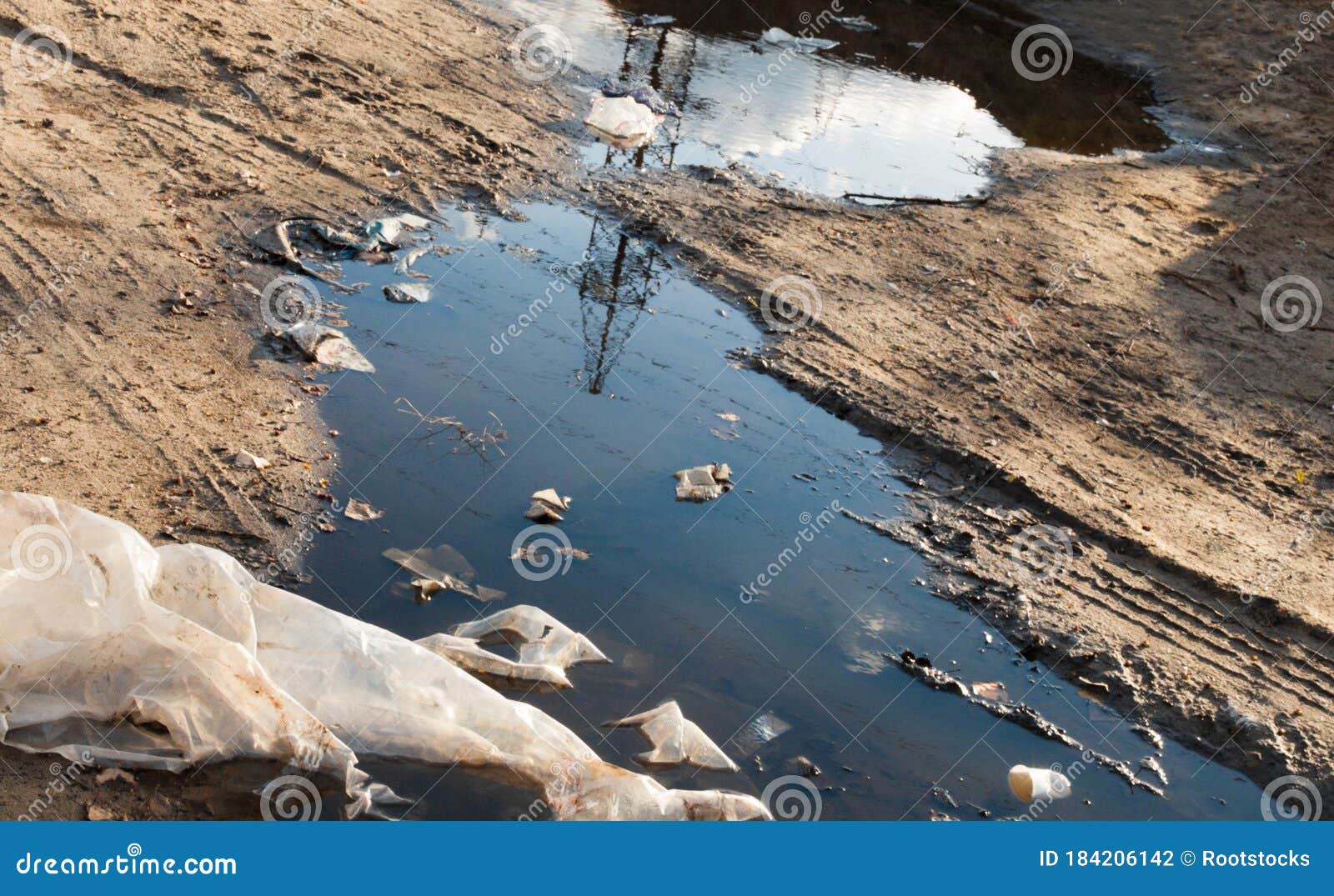 Garbage in the Mud on the Dirt Road Stock Photo - Image of catastrophe ...