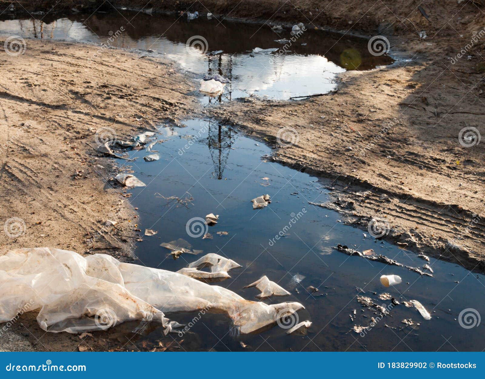 Garbage in the Mud on the Dirt Road Stock Photo - Image of natural ...